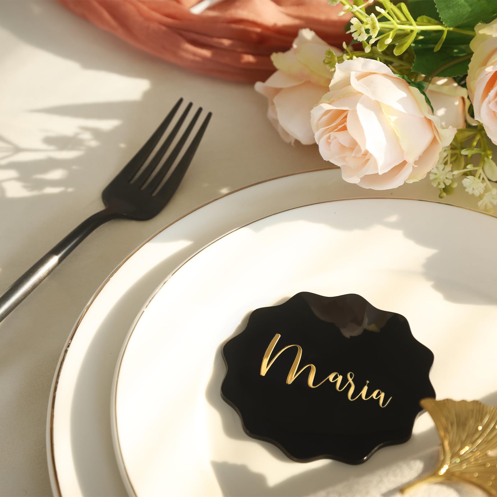 Snapklik.com : 20 Pcs Black Acrylic Place Cards, 3.2 Inches Ruffle Edge ...