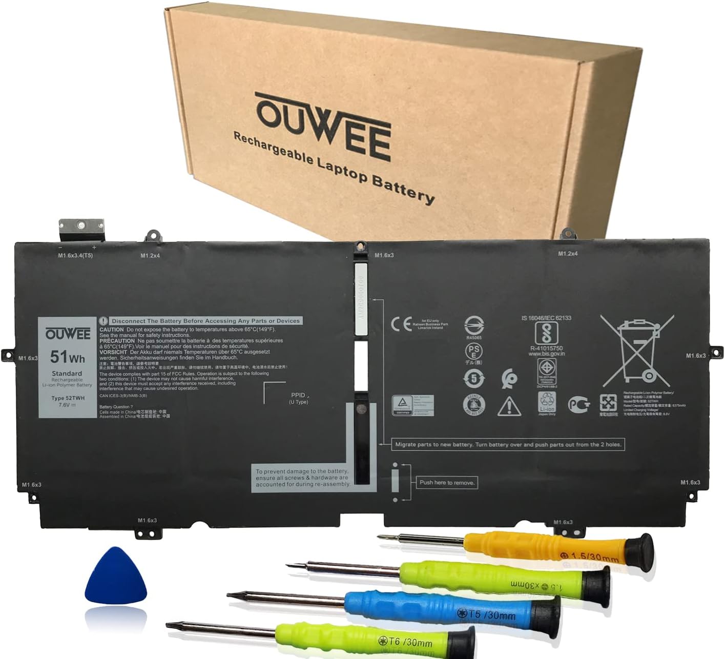 Amazon.com: OUWEE 52TWH Laptop Battery Compatible with Dell XPS 13 7390 ...
