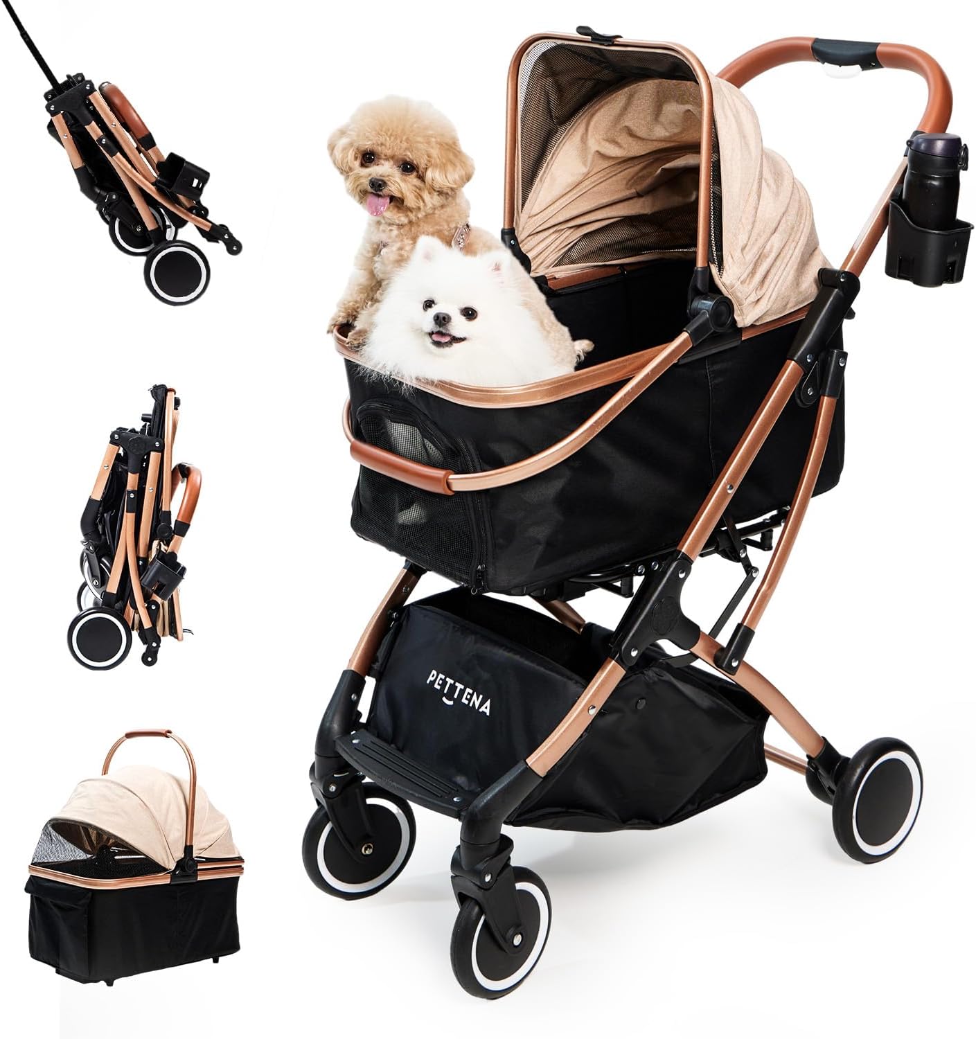 Amazon.co.jp: PETTENA ペットカート 分離式 簡単に折りたためる 前輪360°回転可能 後輪両輪にストッパー機能搭載 360°回転可能の車輪 中小型犬用 犬猫用 ベビーカー ...