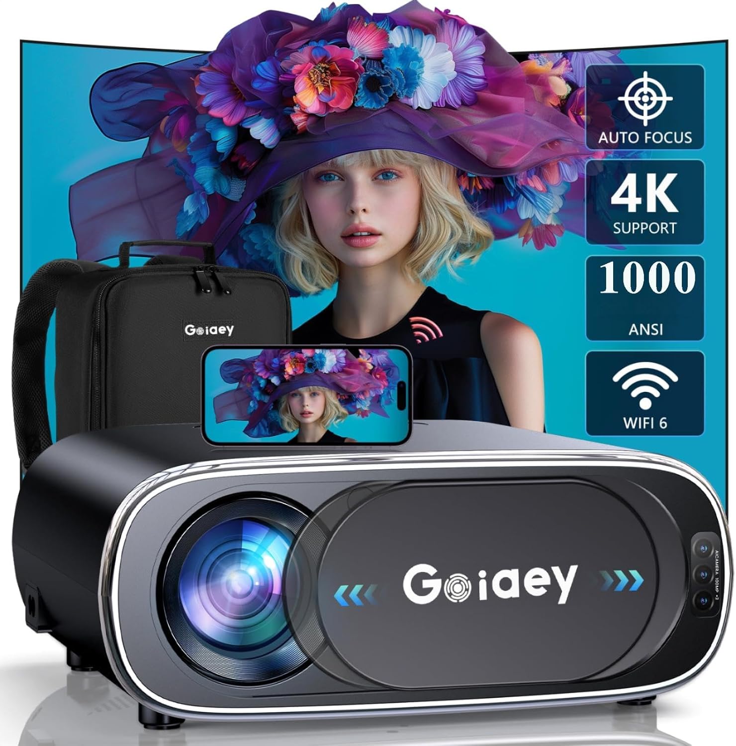 AI Auto Focus/Keystone Projector 4K with WiFi 6 and Bluetooth 5.2 ...