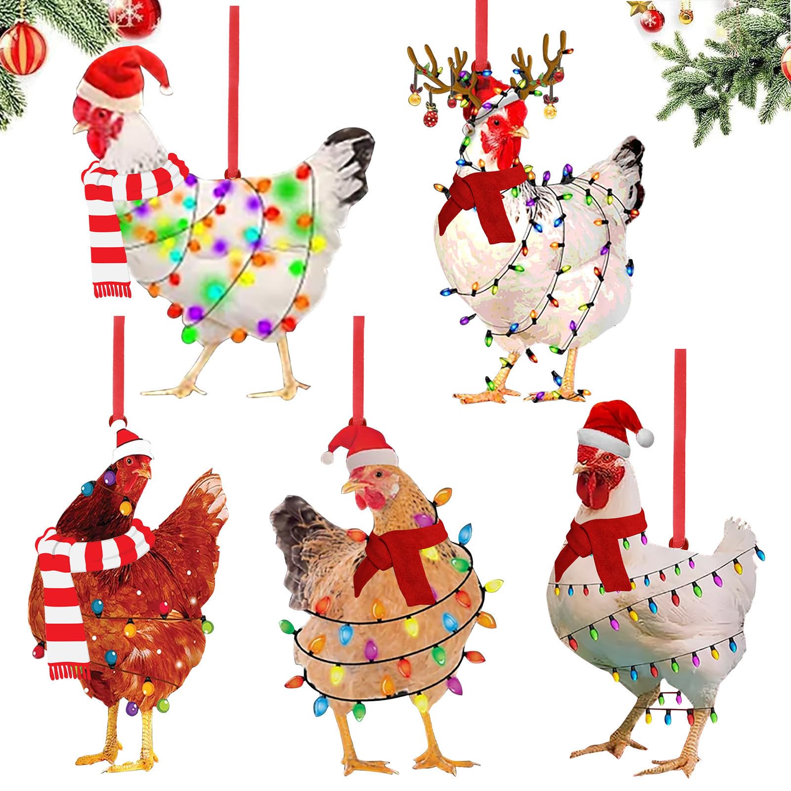 Amazon.com: 5 Pieces Christmas Chicken Ornaments Fun Scarf Chicken ...