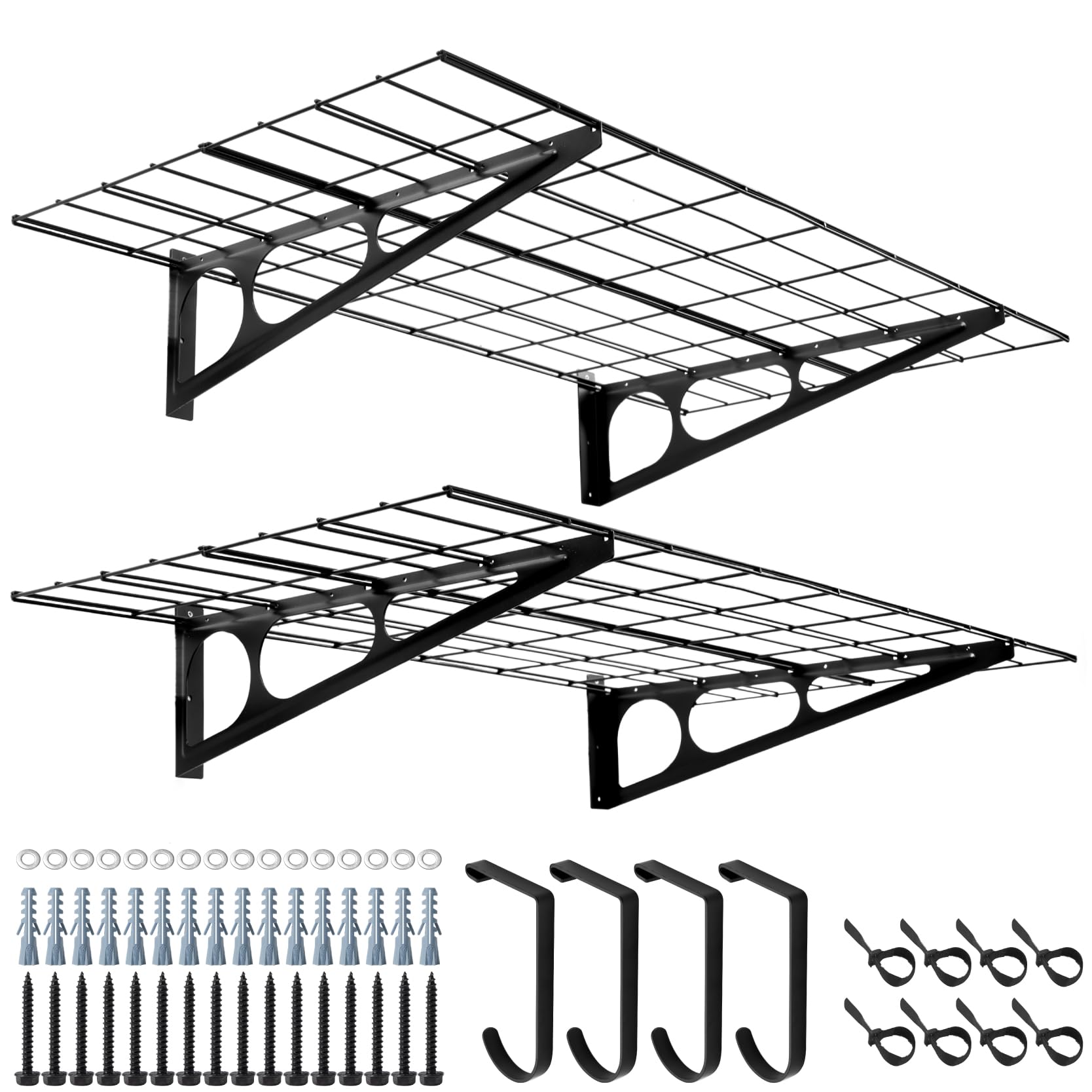 2Pack 2x4ft Garage Shelving with Hooks, 24-inch-by-48-inch Metal Wall ...