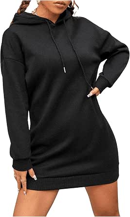 OYOANGLE Women's Drawstring Long Sleeve Drop Shoulder Hooded Dress ...