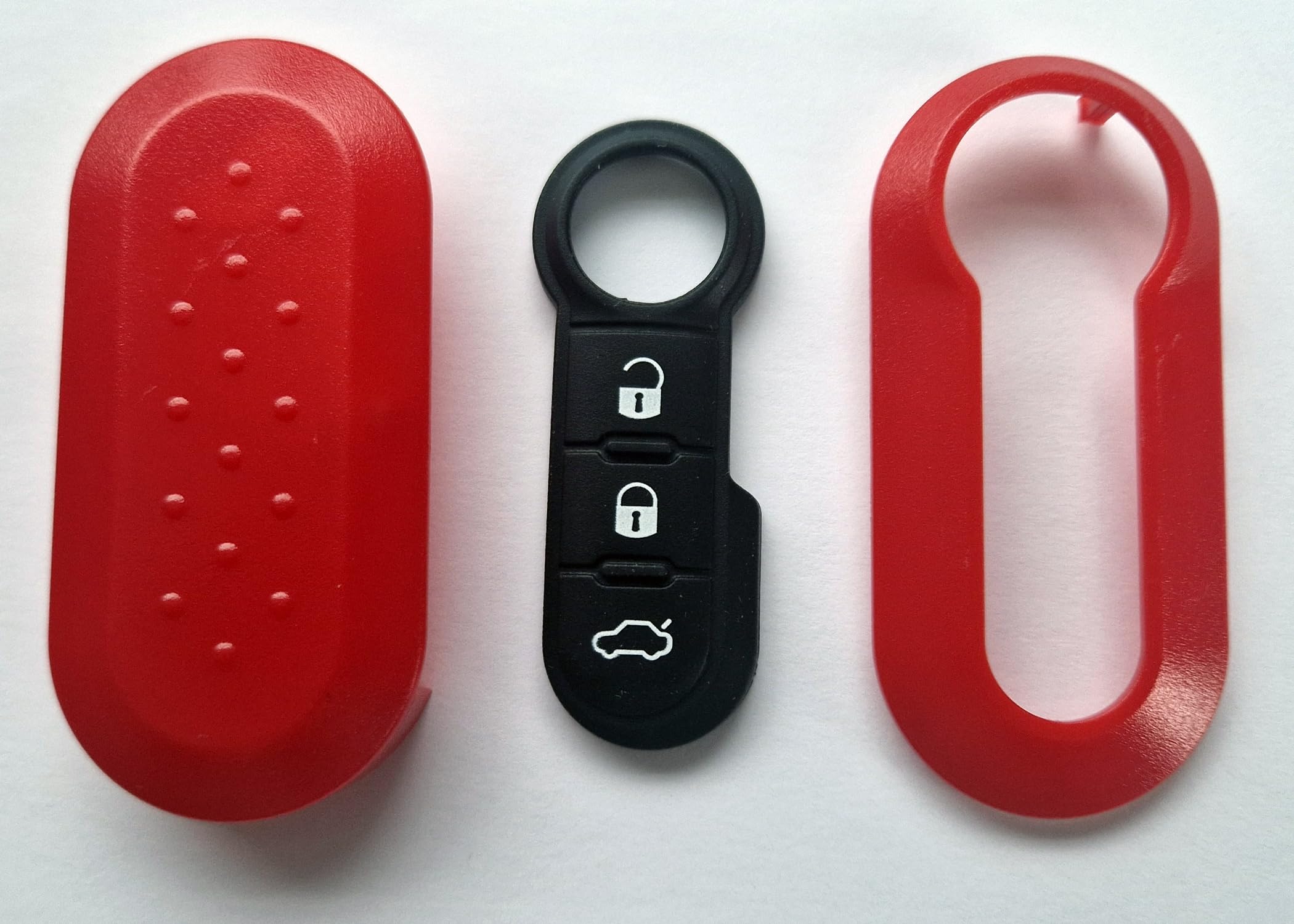 Red Plastic Key Shell Replacement compatible with 3 button Fiat 500 Key ...