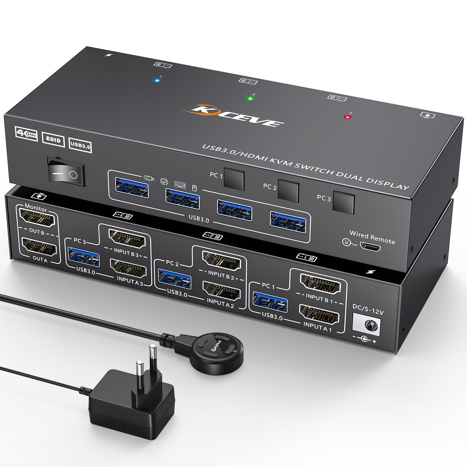 4k60hz Hdmi Kvm Switch 2 Monitors 3 Computers Edid Emulator ...