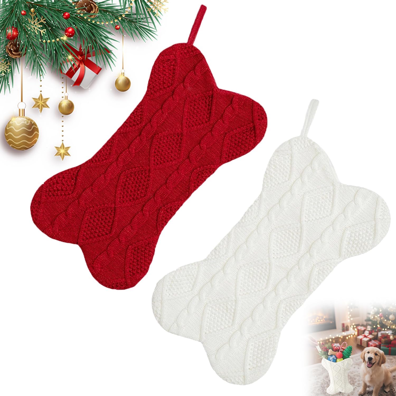 Amazon.com: NEKSKA Dog Stockings Christmas, Pet Stockings Christmas ...