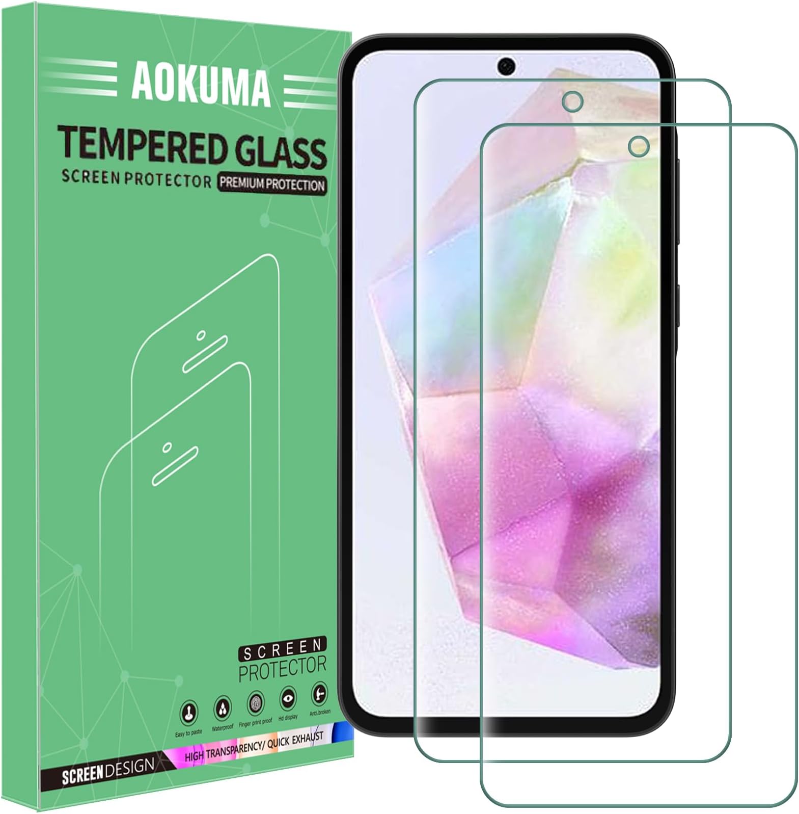 AOKUMA Tempered Glass for Samsung Galaxy A35 5G Screen Protector, [2 ...