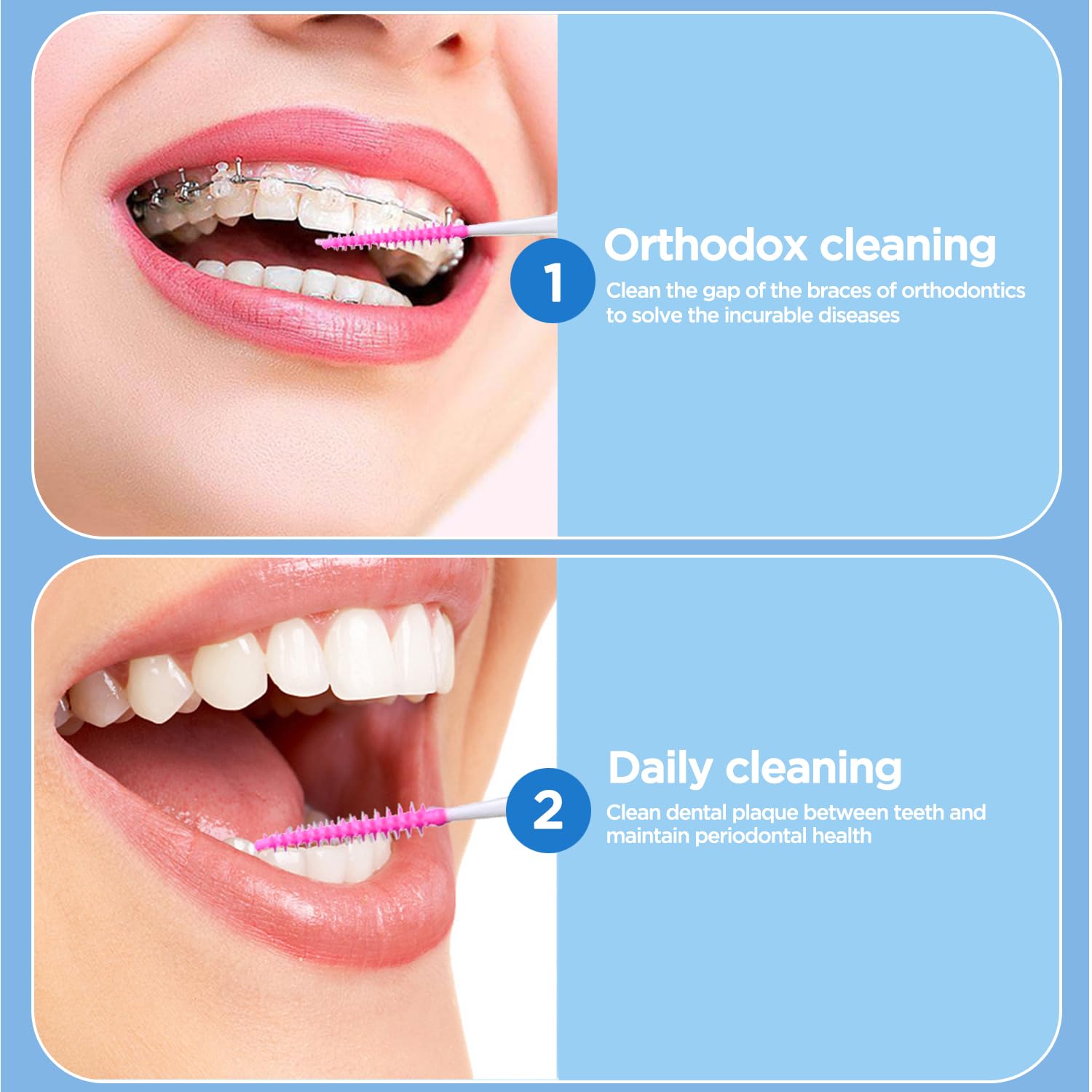 320 Pieces Interdental Brushes Pink, Silicone Dental Brushes Tooth ...