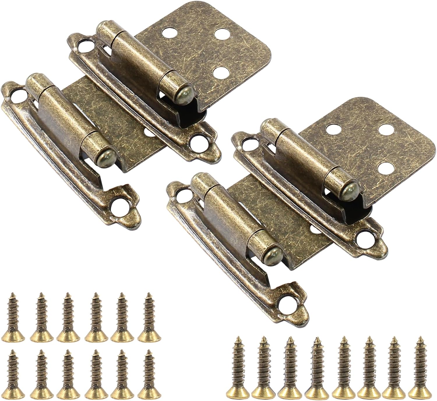 Auvotuis 4Pcs 1/2" Overlay Hinges Antique Brass Cabinet Hinges, Self ...