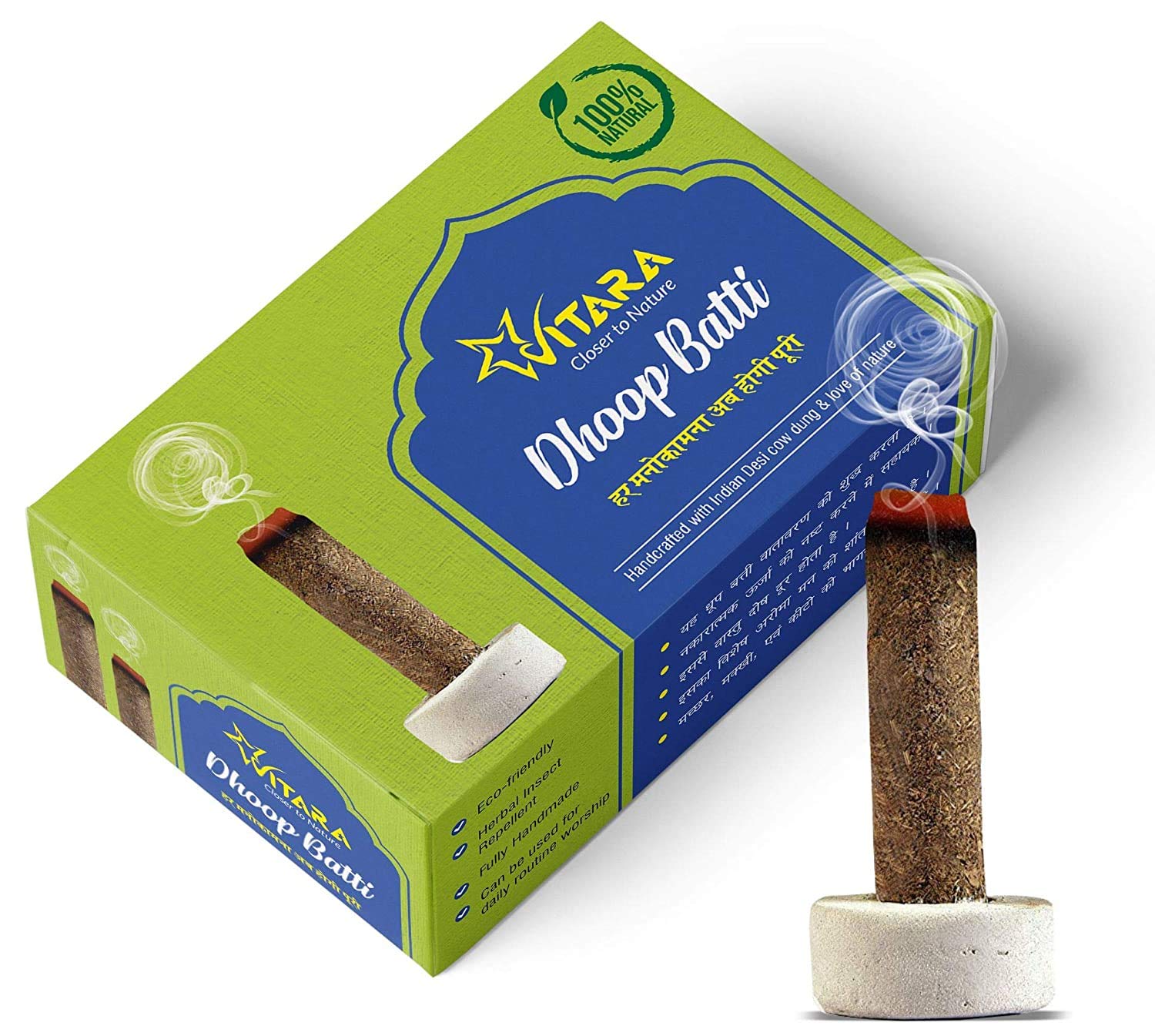 VITARA [ Pack of 50 ] Premium Desi Cow Dung Dhoop Batti Organic Incense ...