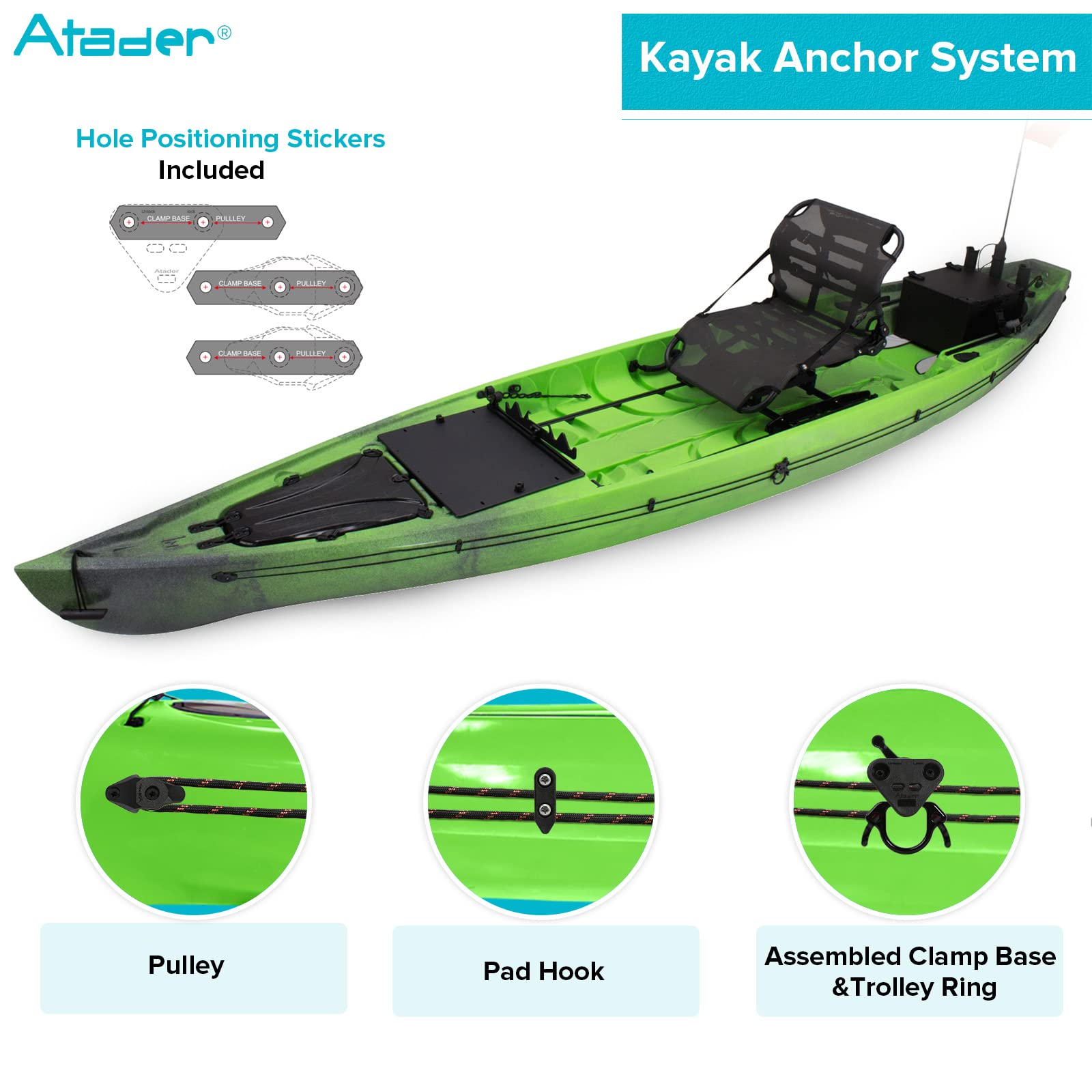 Snapklik.com : Atader Kayak Anchor Trolley Kit, Heavy Duty Anchor ...