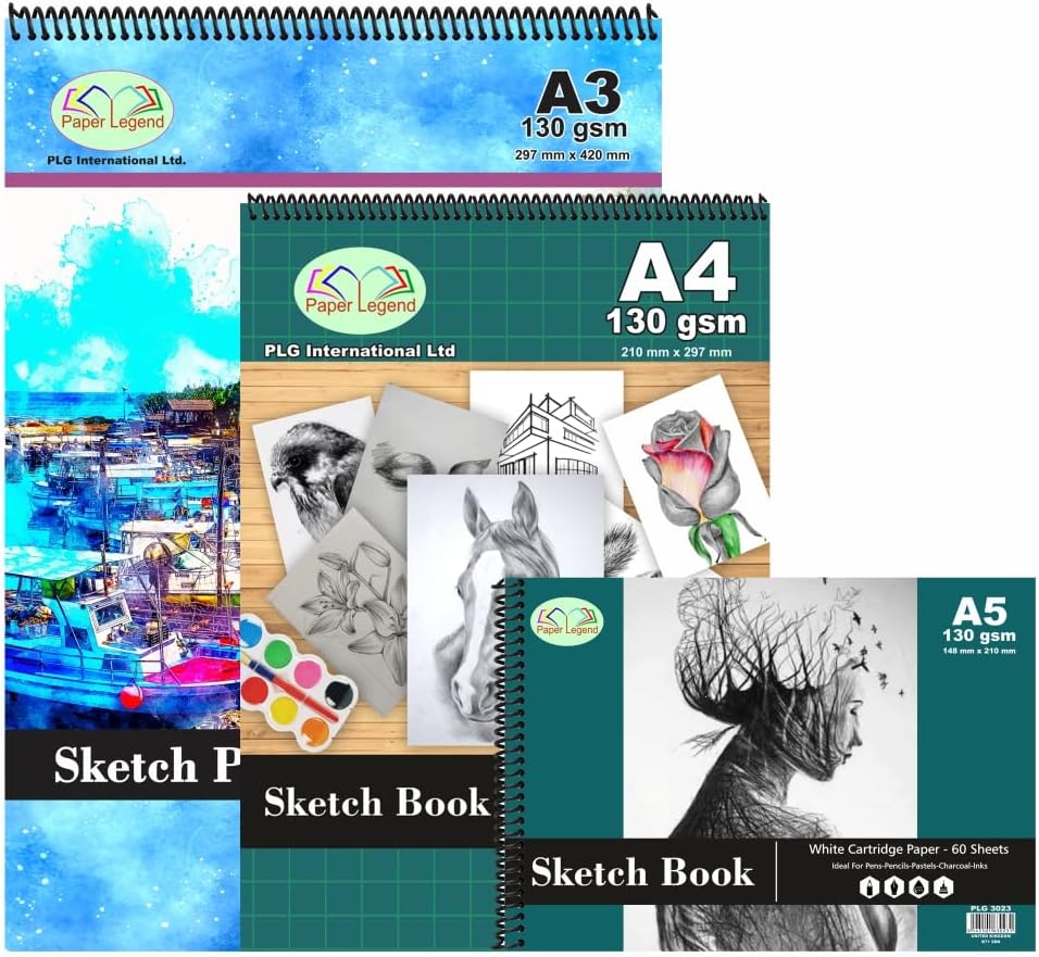 Set of A3, A4, A5 Sketch Pads Spiral Book 130 GSM Cartridge Paper Drawing Pads Art Book for ...