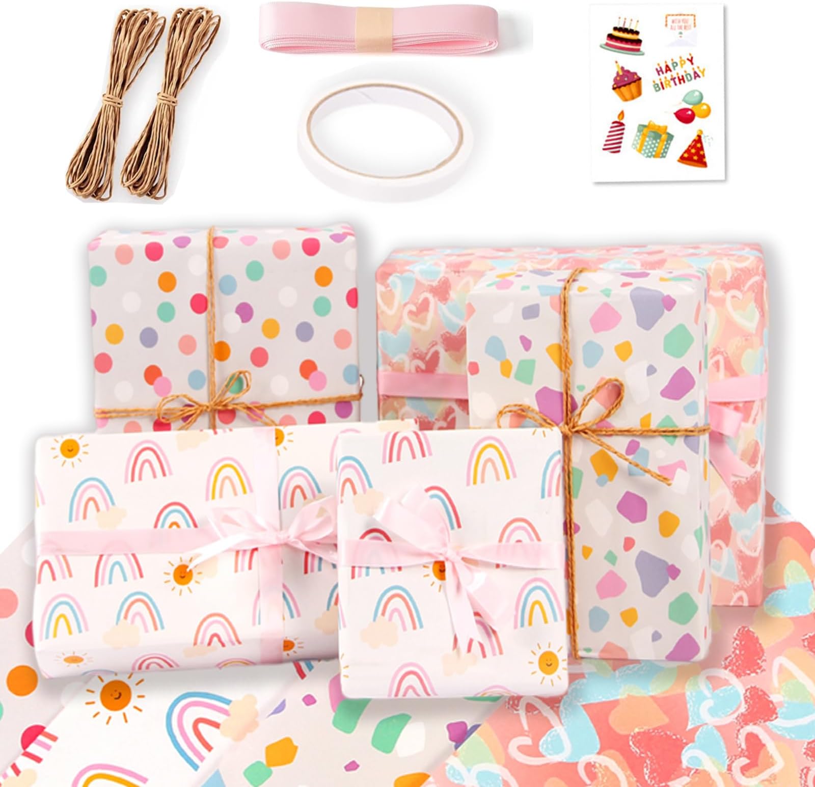 ZCOINS 8 Sheets 70x50CM Gift Wrapping Paper with Hanging Tags Strings ...