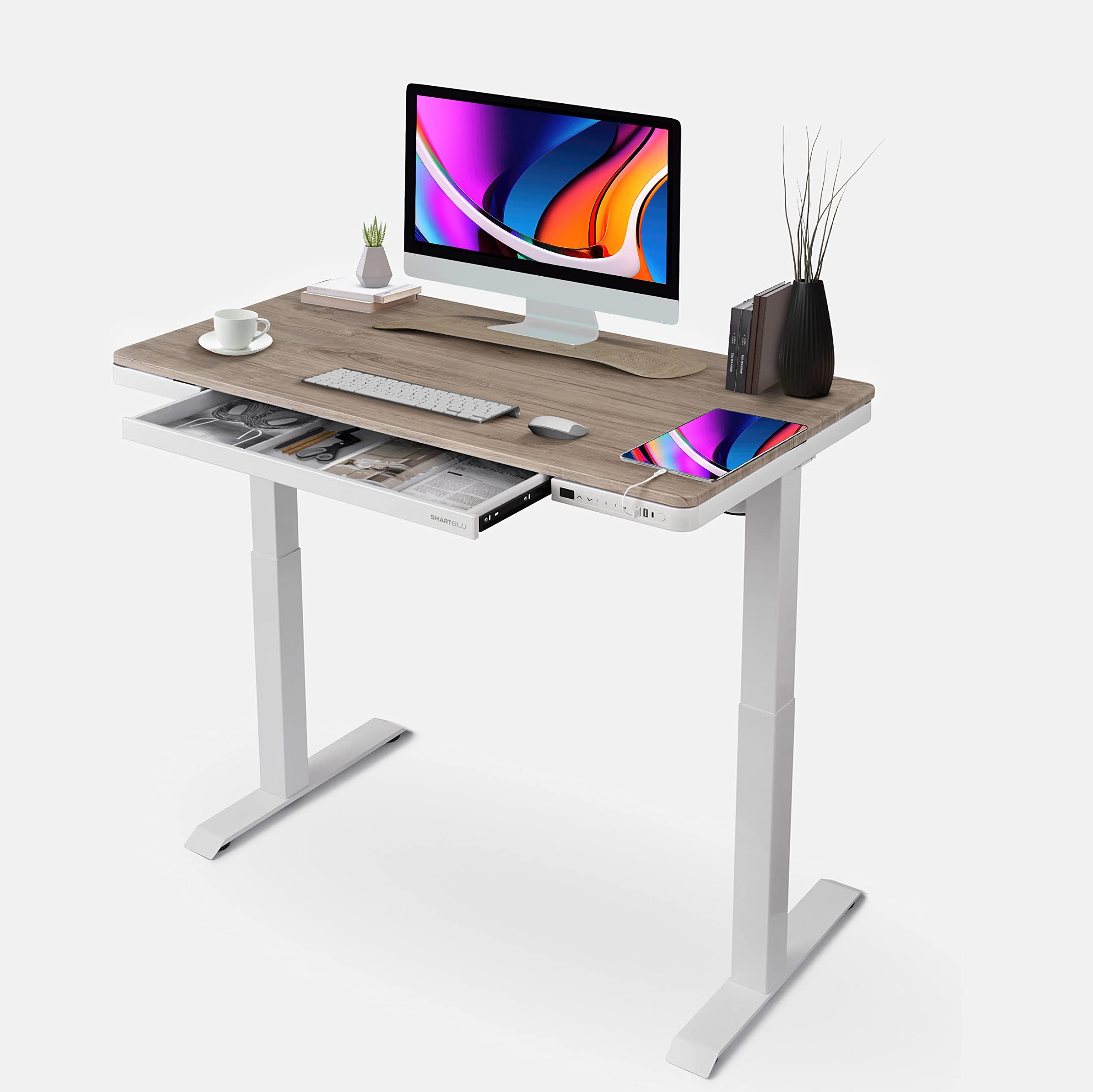 SMARTBLU Electric Standing Desk - Height Adjustable Desk with Drawer ...