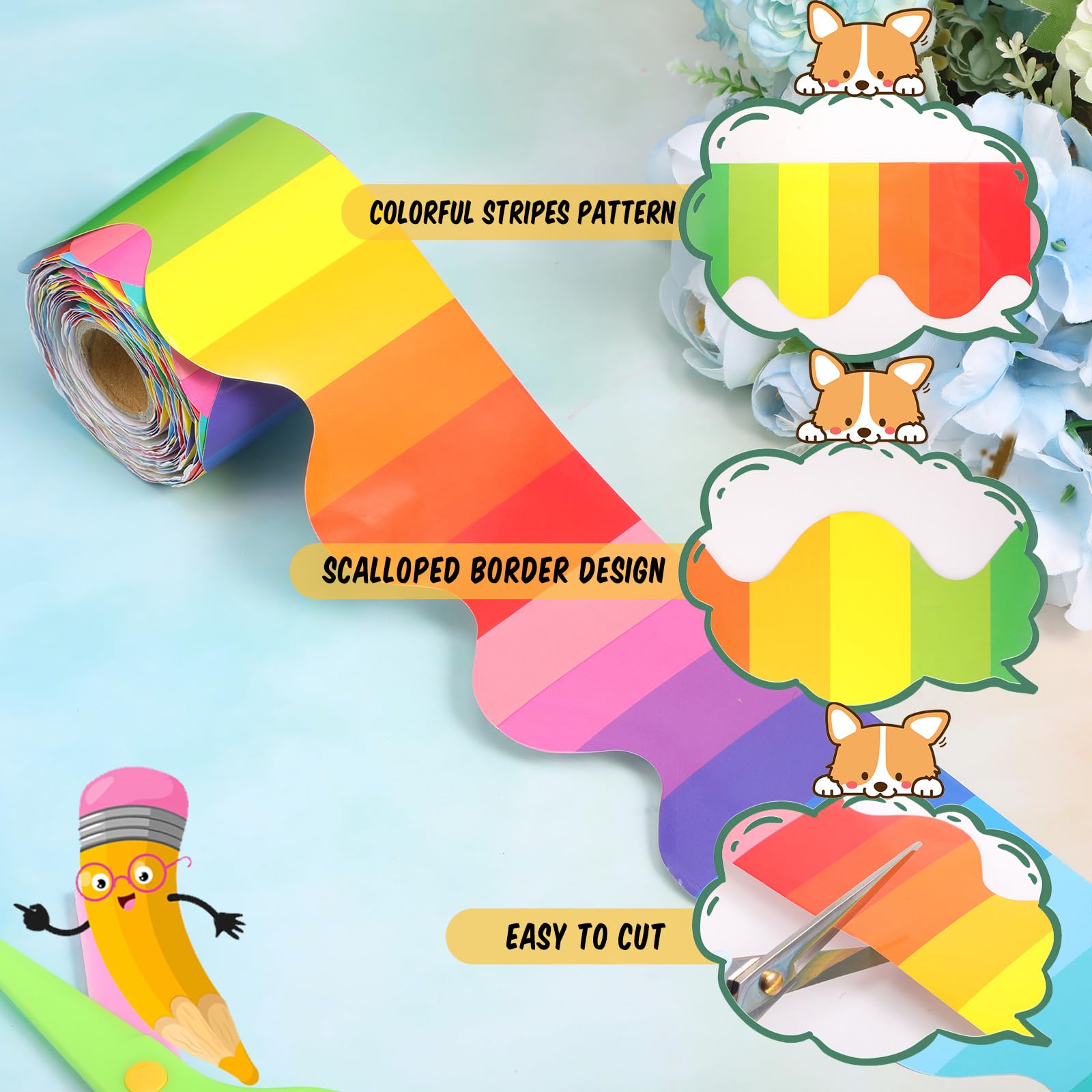 Snapklik.com : Yexiya Colorful Bulletin Board Borders Rainbow Scalloped ...