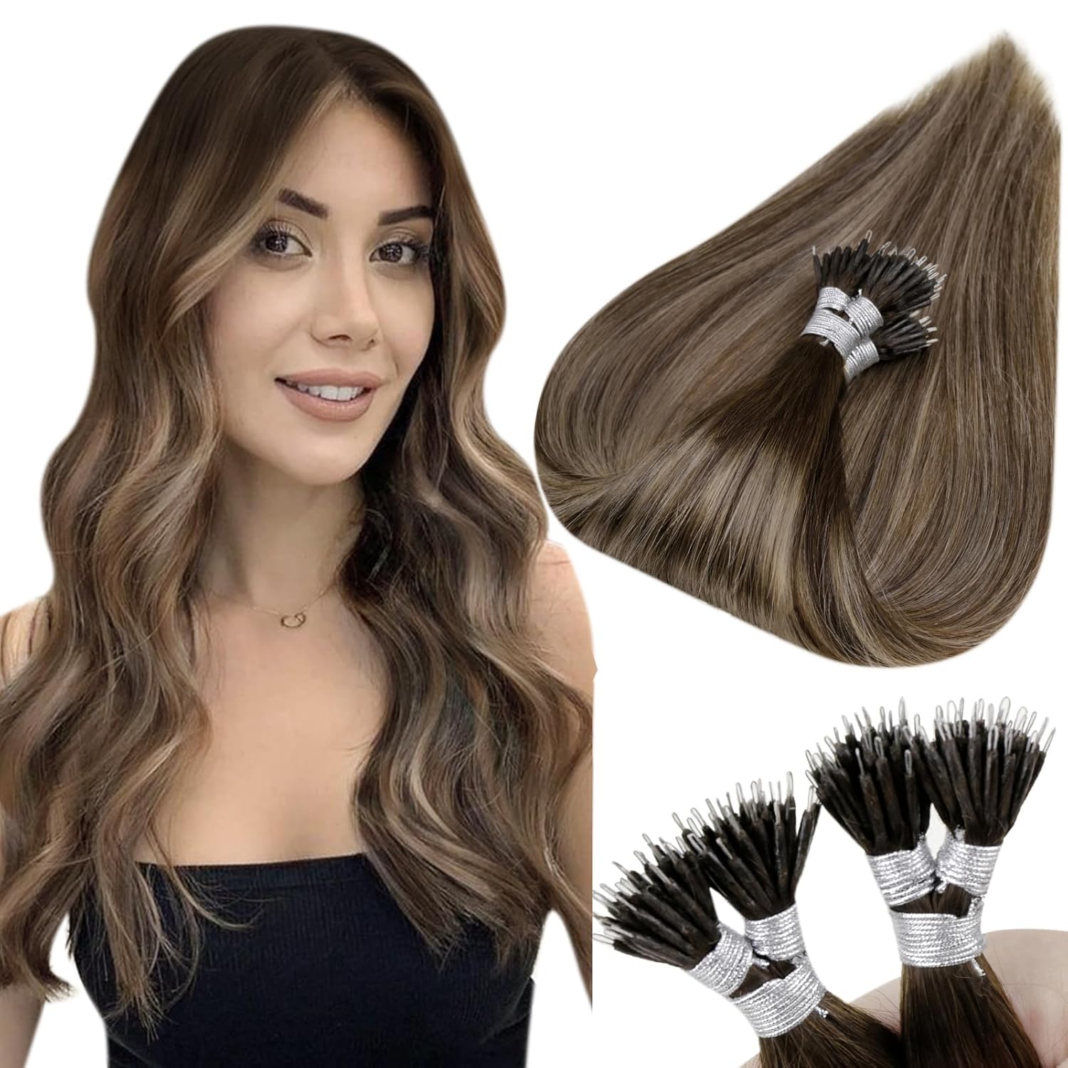 Amazon.com : Hetto Nano Bead Hair Extensions Human Hair 18 Inch Nano ...