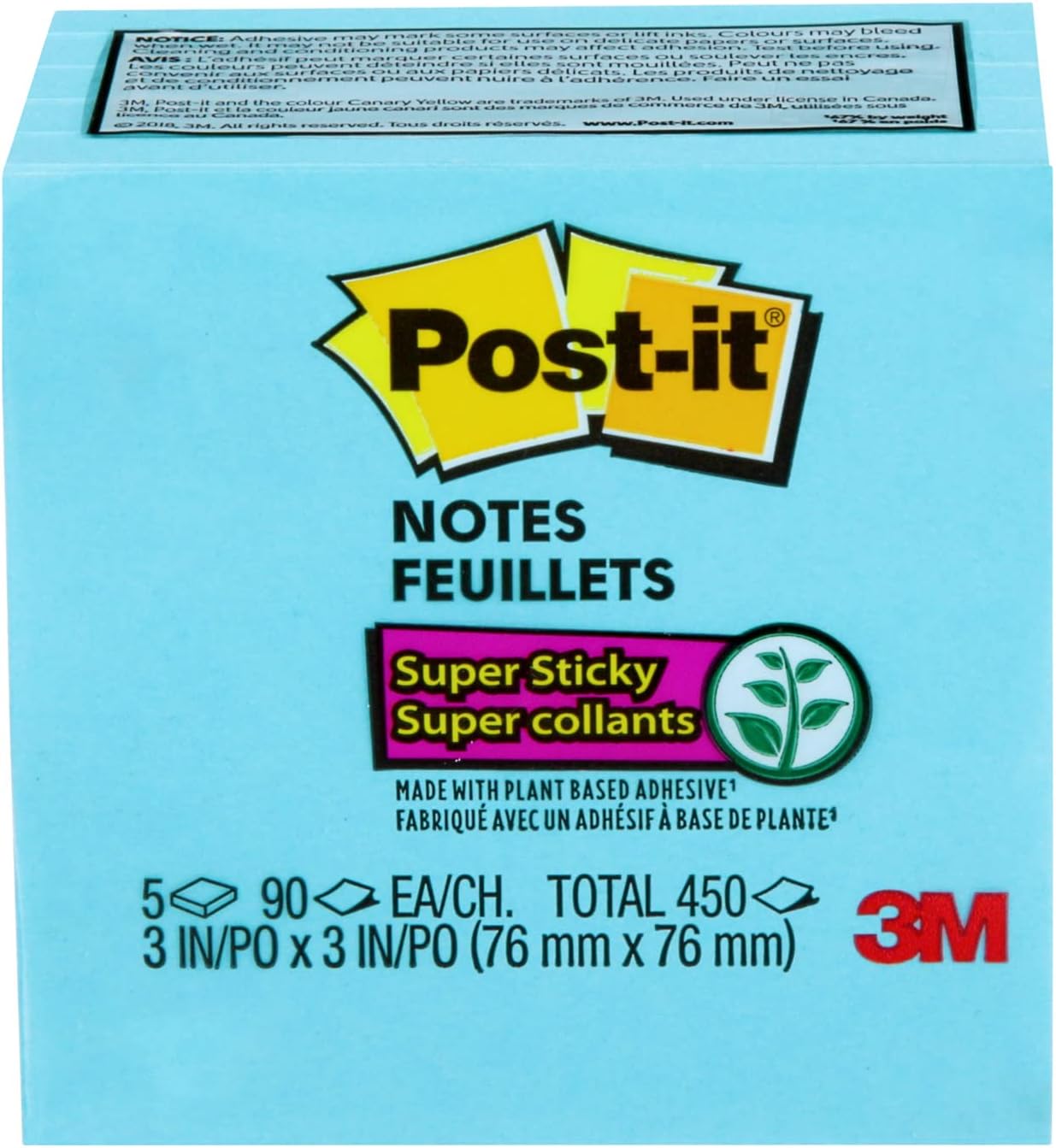 Post-it Notes Super Sticky Notes, 3" x 3", 5 Pads, 90 Sheets/Pad ...