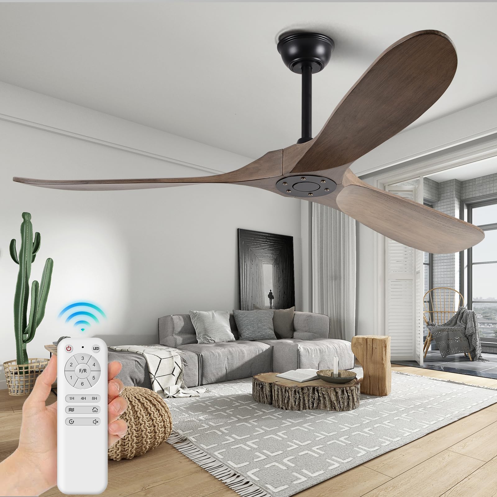 Amazon.com: FISHMIX 60" Ceiling Fans without Lights, Solid Wood Ceiling ...