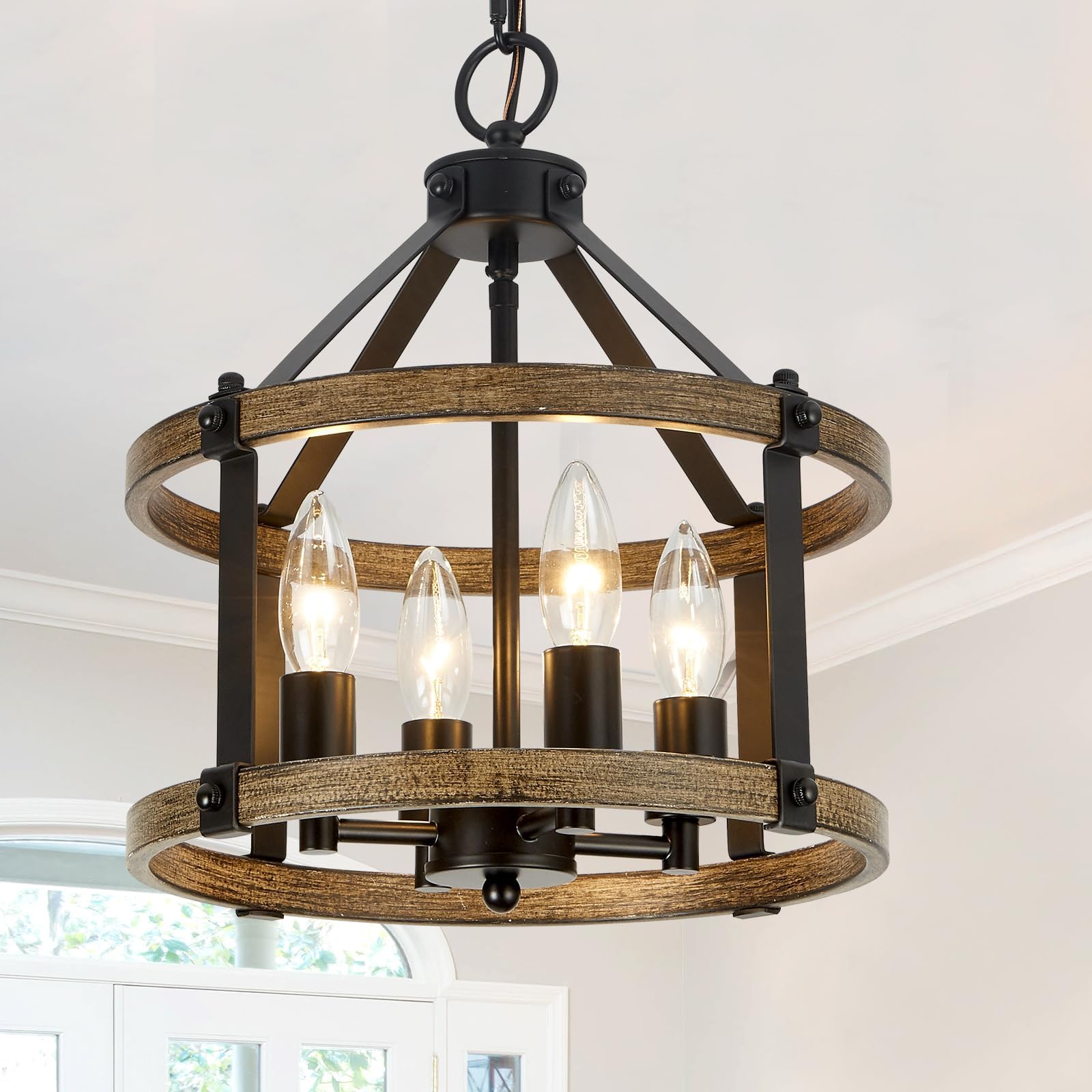 12.5" Farmhouse Chandelier Light Fixtures, 4 Light Rustic Drum Lighting ...