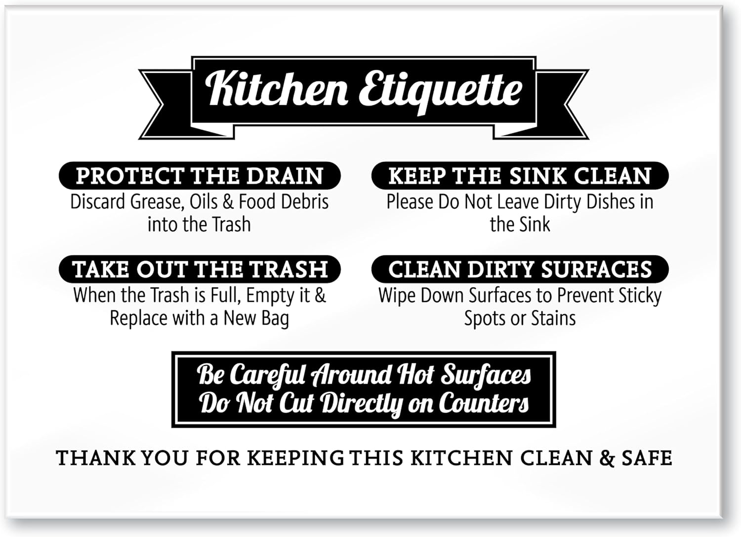Amazon.com: Acrylic 5x7 Kitchen Etiquette Sign - Sensitive Drain, No ...