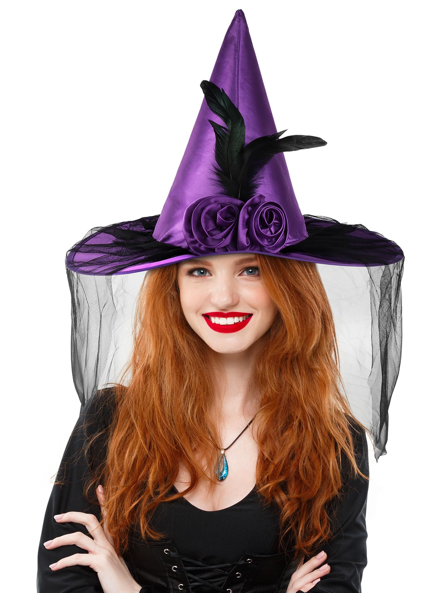 Snapklik.com : Landisun Halloween Witch Hat Women Black Wicked One Side ...