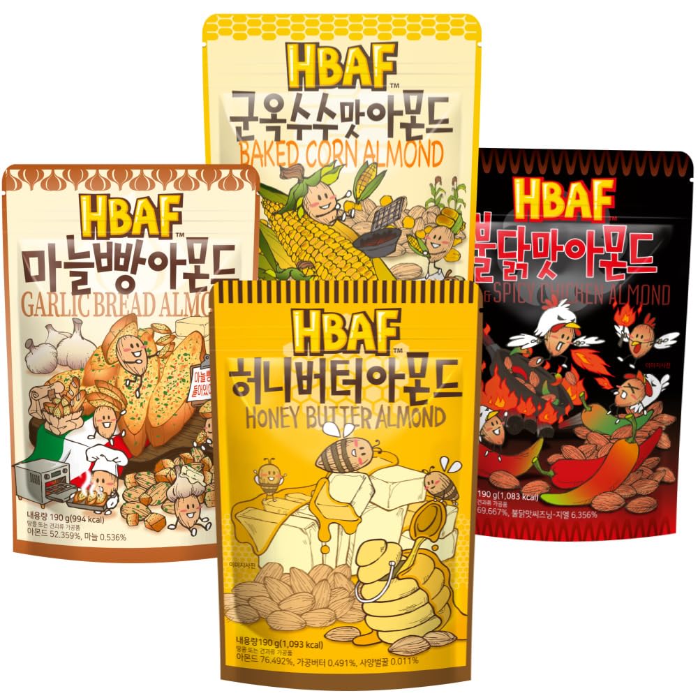 Amazon.com : [Official Gilim HBAF] Korean Seasoned Almonds 4 Flavors ...