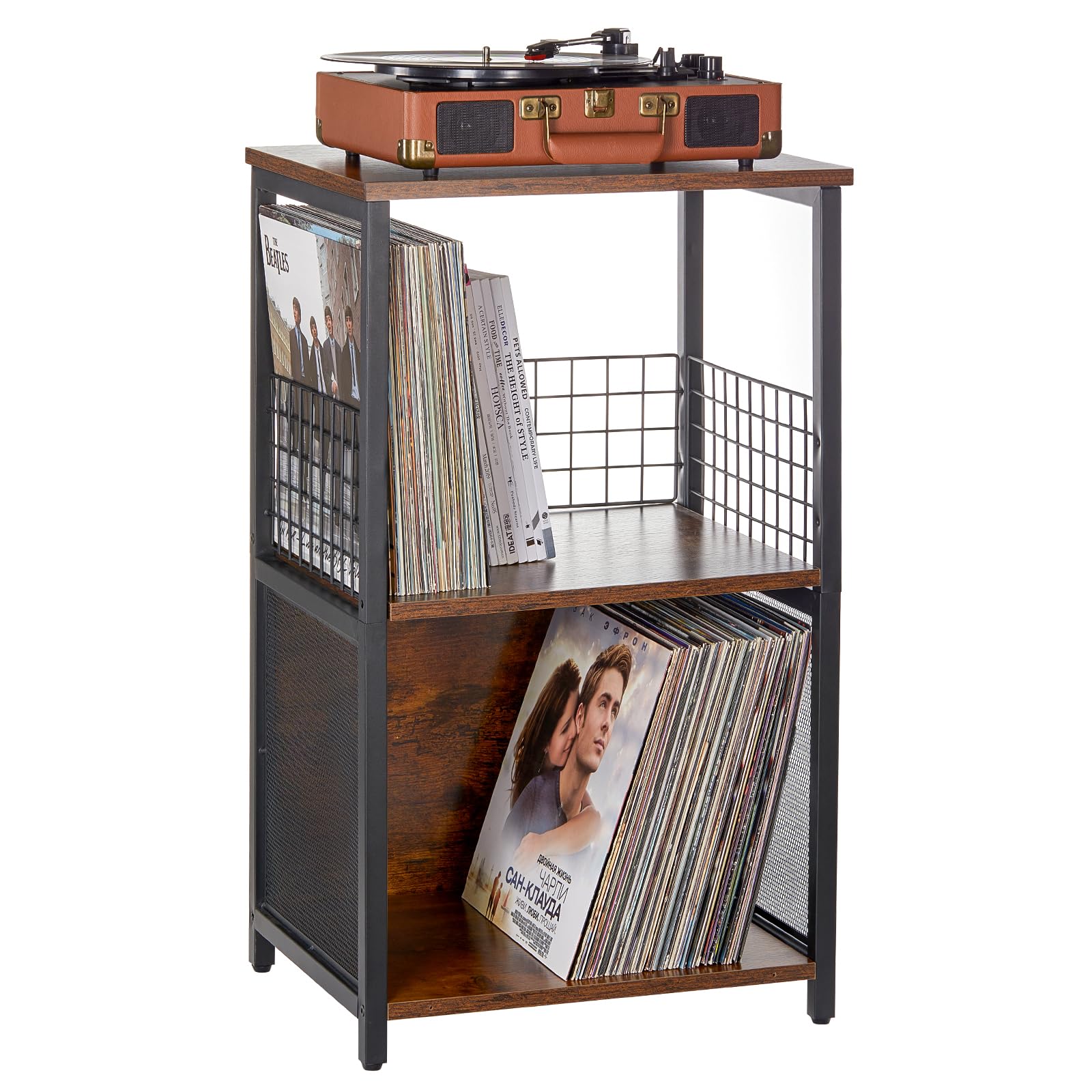 Buy Record Player Stand, Vinyl Record Storage Table with 2-Tier Record ...
