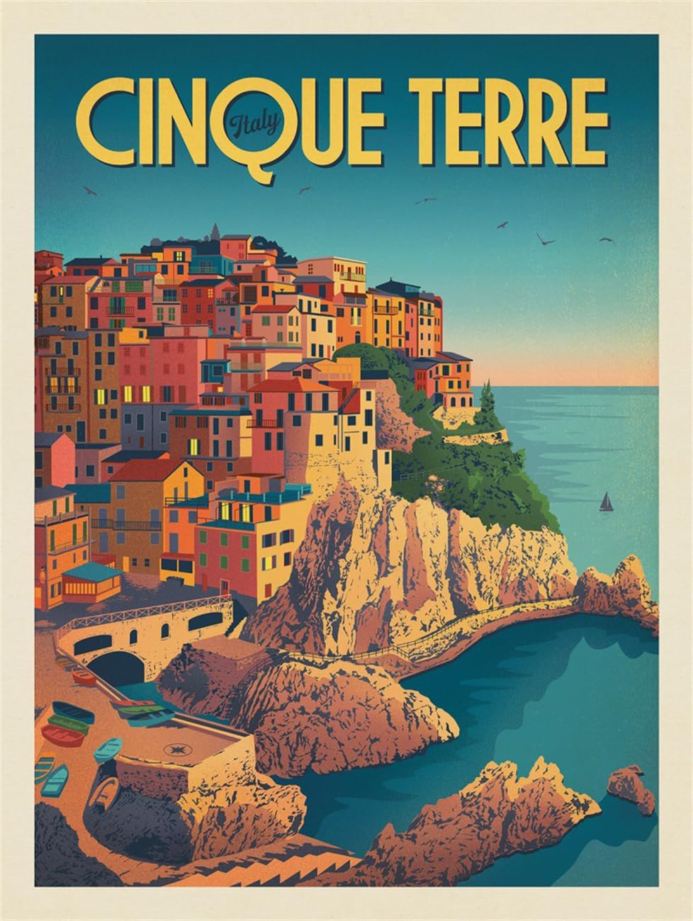 Amazon.com: FysaH Italy Cinque Terre Vintage City Travel Posters Wall ...