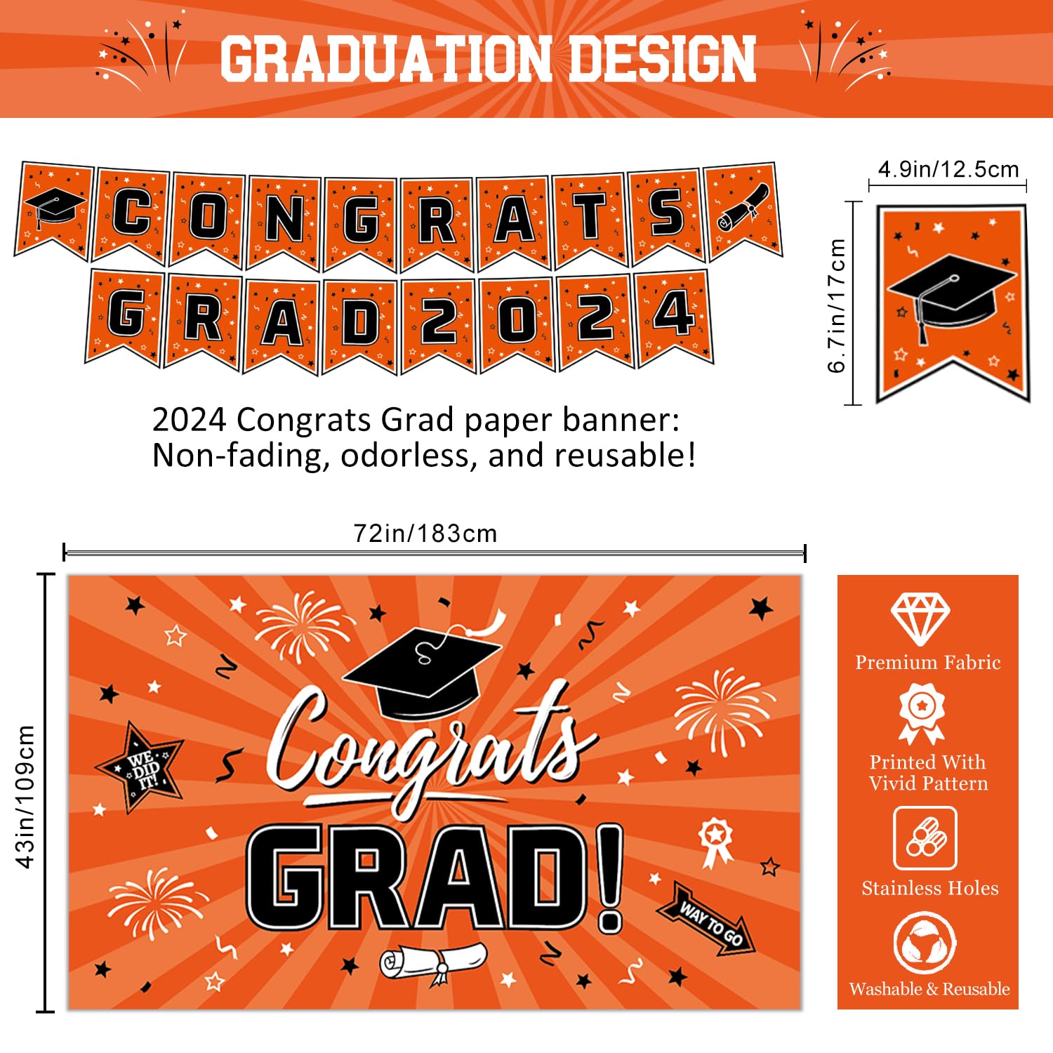 Snapklik.com : Graduation Party Decorations Orange Class Of 2024 ...