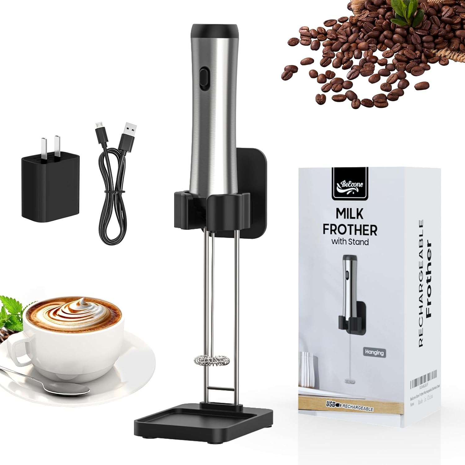 Amazon.com: BeEcone Store Frother Handheld Rechargeable Milk Frother ...