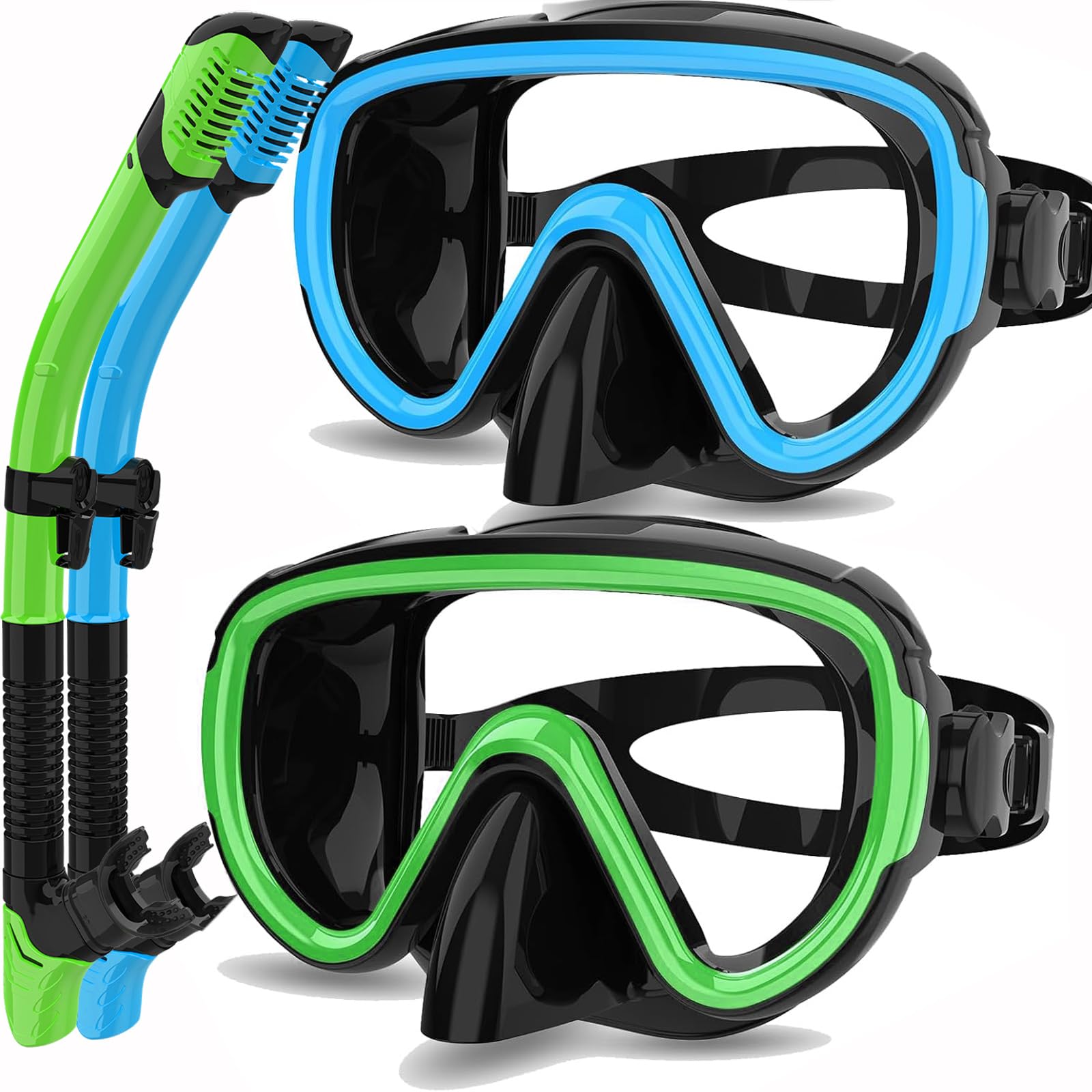 Goggles With Nose Cover Bairuifu 2 Packs Dry Snorkel Mask Set ...