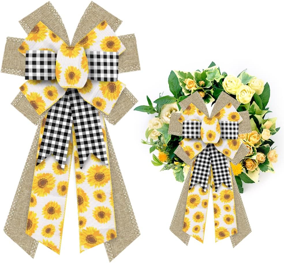 Amazon.com: Large Spring Wreath Bows Spring Sunflowers White Black ...