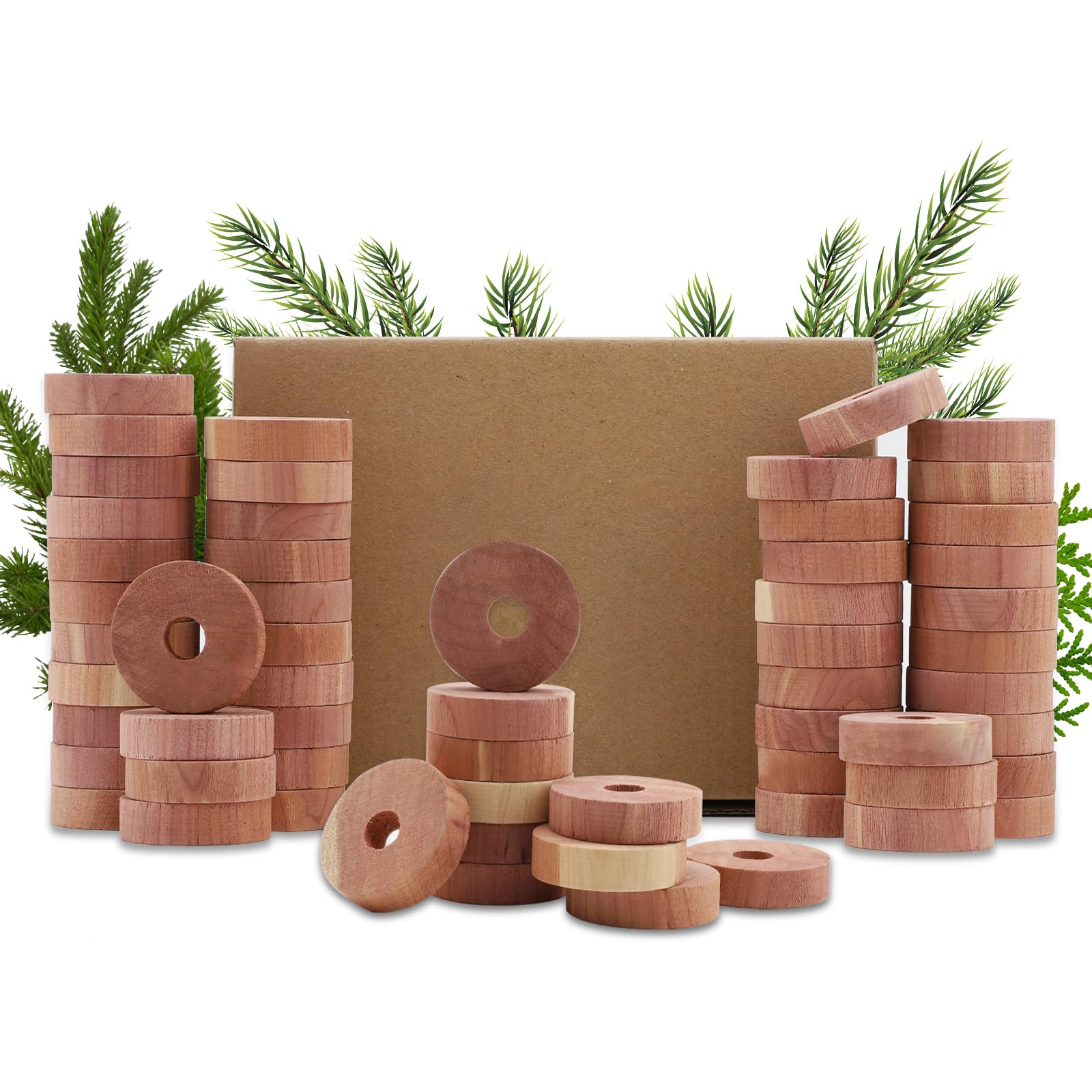 MOERDIFFER 48pcs Cedar wood Rings, Cedar Wood Moth Repellent Hangers ...