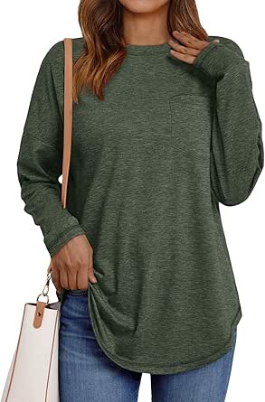 AUTOMET Womens Tunic Tops Long Sleeve Shirts Casual Basic Oversized T ...