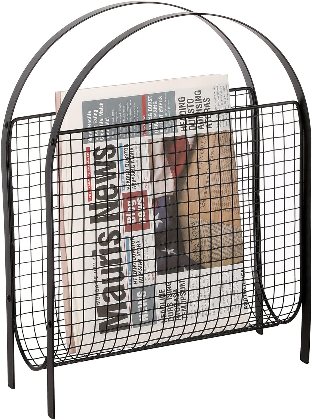 MyGift Mid-Century Design Magazine Rack, Matte Black Tone Metal Mesh ...