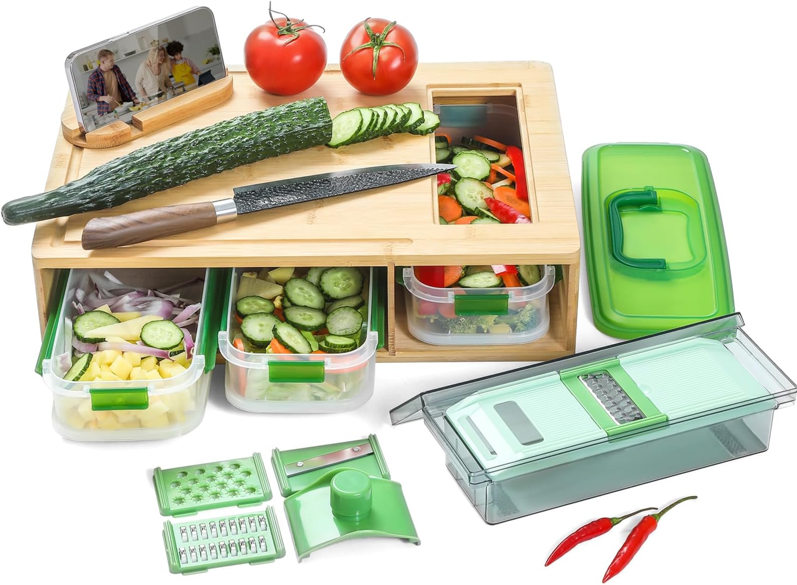Amazon.com: Smart Bamboo Cutting Board With Containers, Locking Lid ...