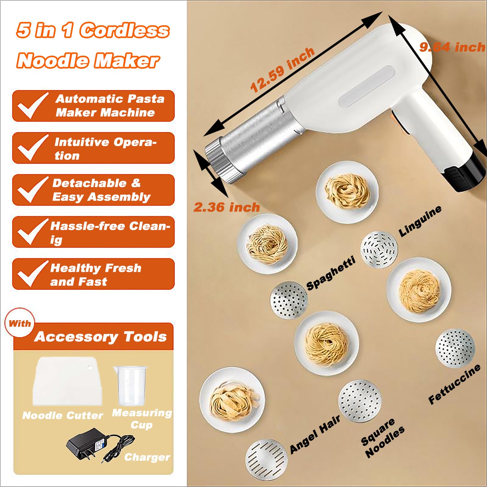 Snapklik.com : JAYVAR Pasta Maker, Handheld Electric Pasta Maker, 5-in ...