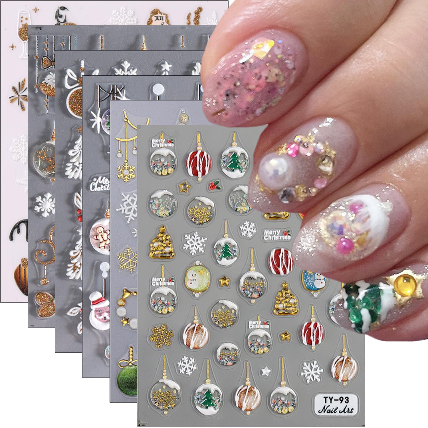 Amazon.com: 6Pcs 5D Christmas Nail Stickers for Nail Art Embossed ...