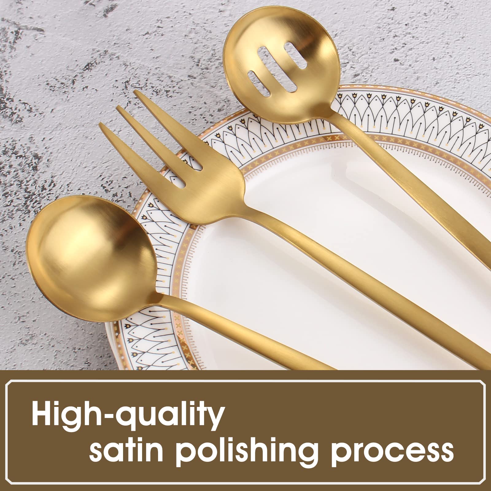 Snapklik.com : Matte Gold Serving Silverware Set, 5-Piece Round Shared ...