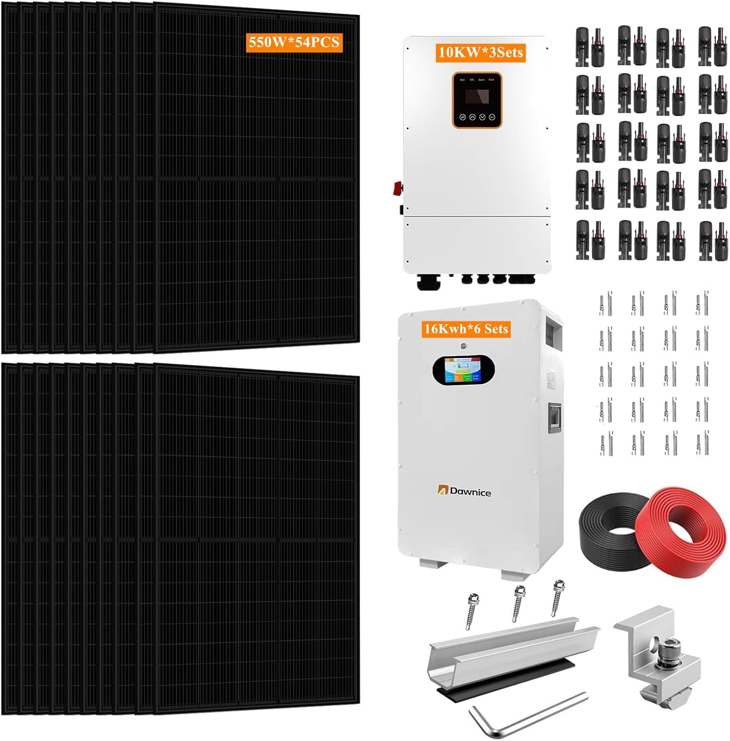Amazon.com : 30KW Hybrid Solar Power System Complete Kit 54PCS 550W ...