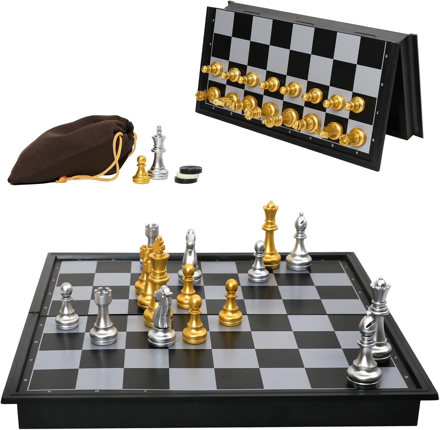 2-in-1 Chess and Checkers Game Set, Exqline 9.84” Travel Magnetic Chess ...