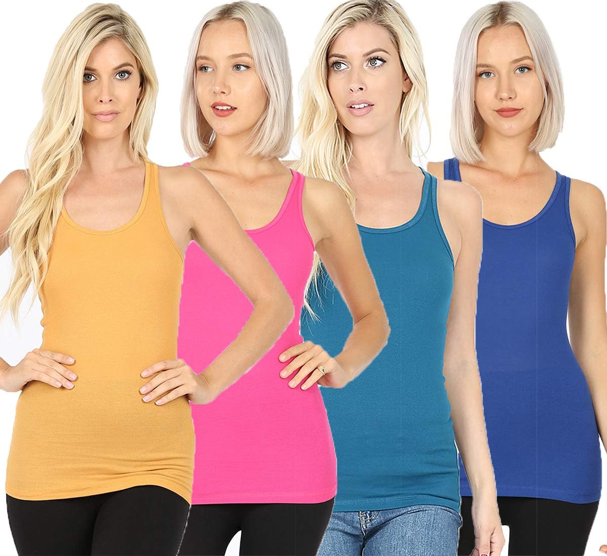 Zenana Outfitters 4 Pack Womens Basic Ribbed Racerback Tank Top ...