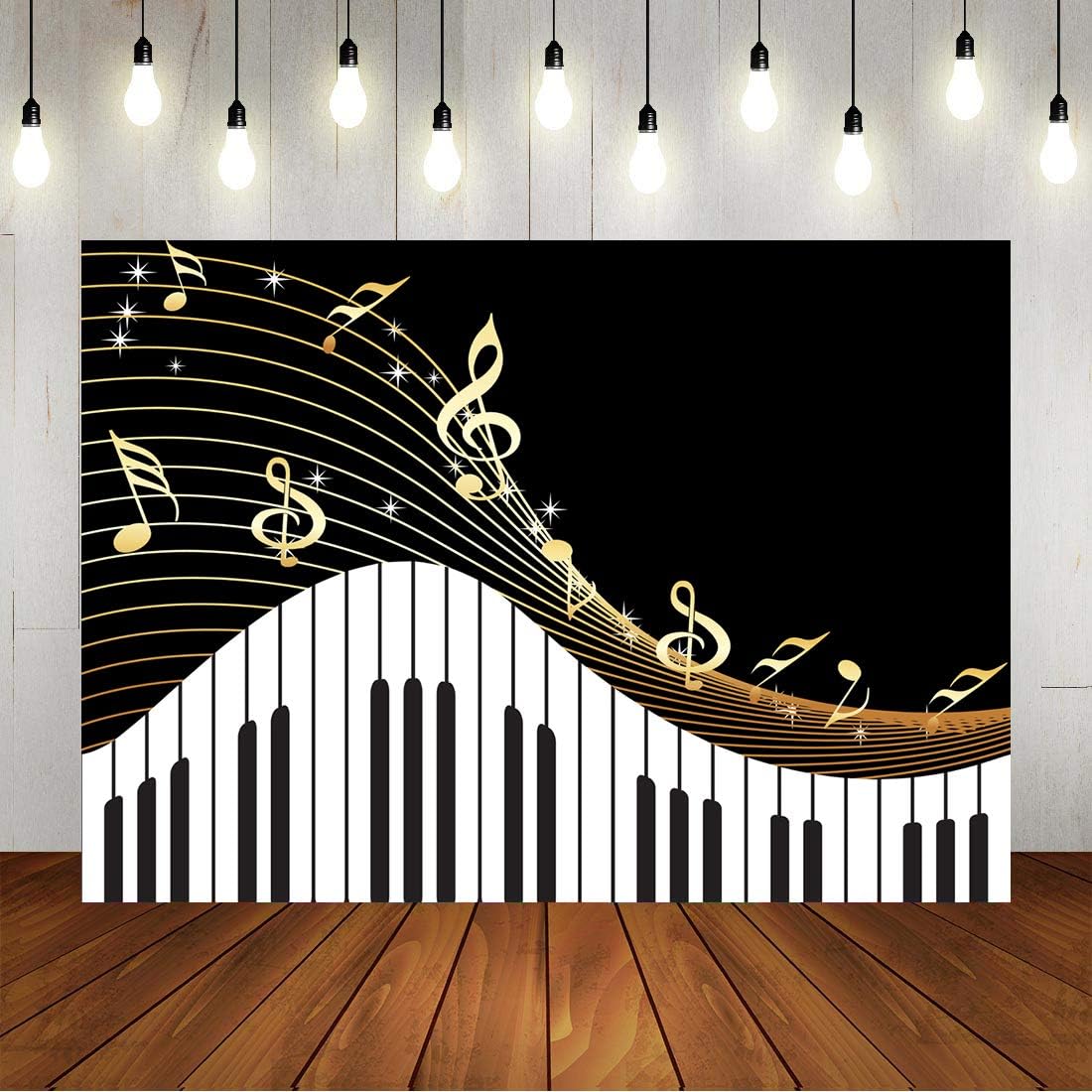 Amazon.com : Piano Theme Backdrop for Photography Golden Musical Notes ...