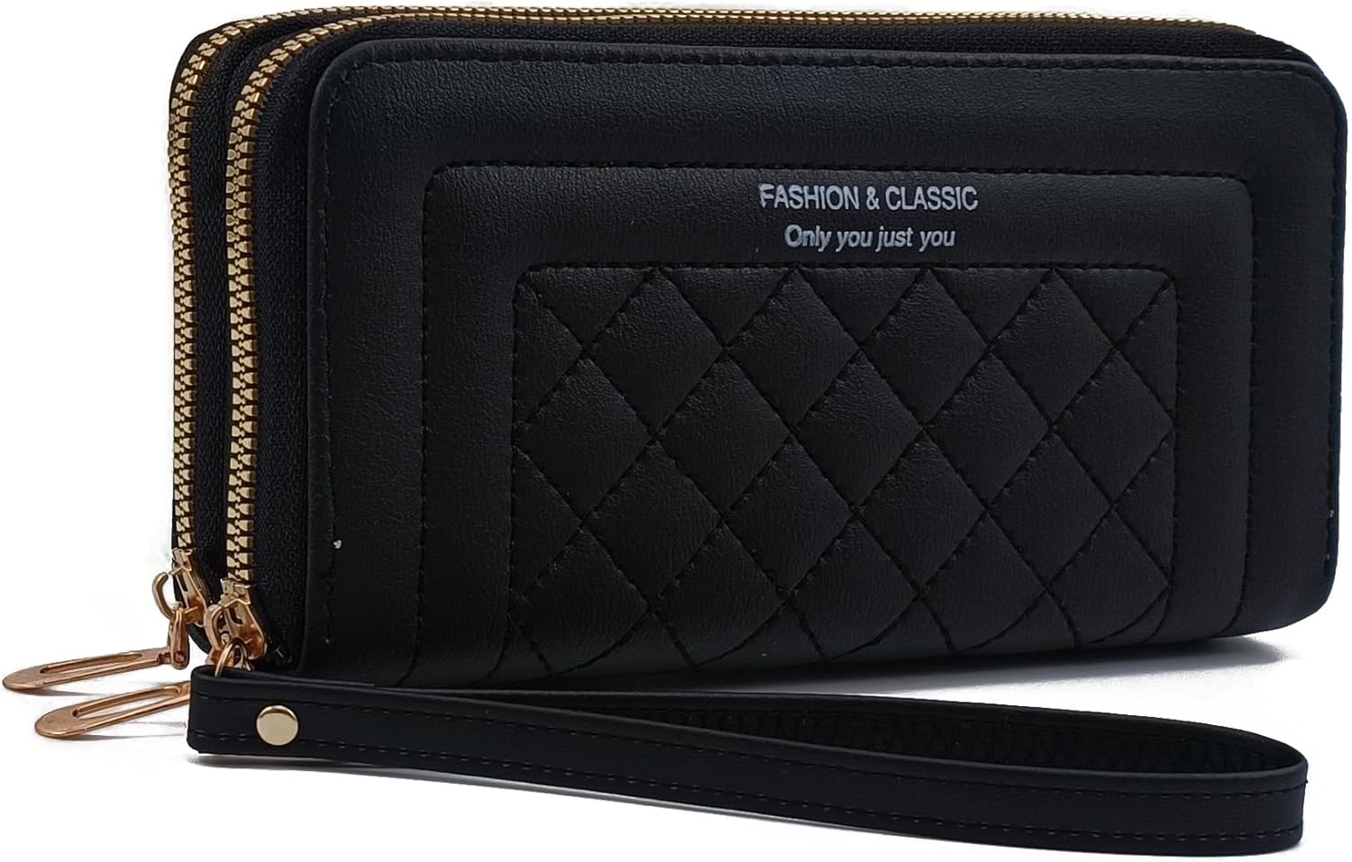 Amazon.com: PORT&LOTUS Black Clutch Wallet for Women Qulited Large ...
