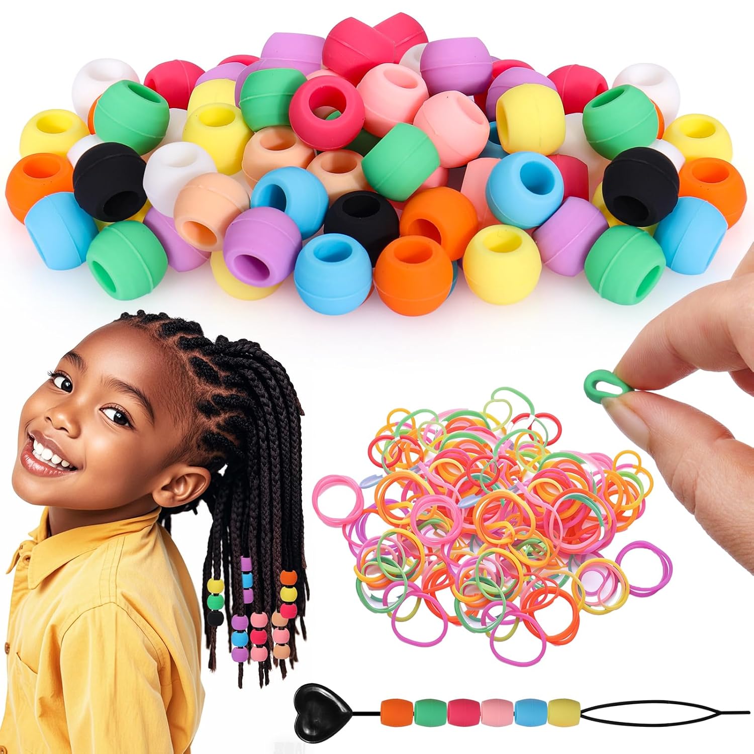 Amazon.com : AIERSA 100pcs Silicone Hair Beads for Kids Girls Braids ...