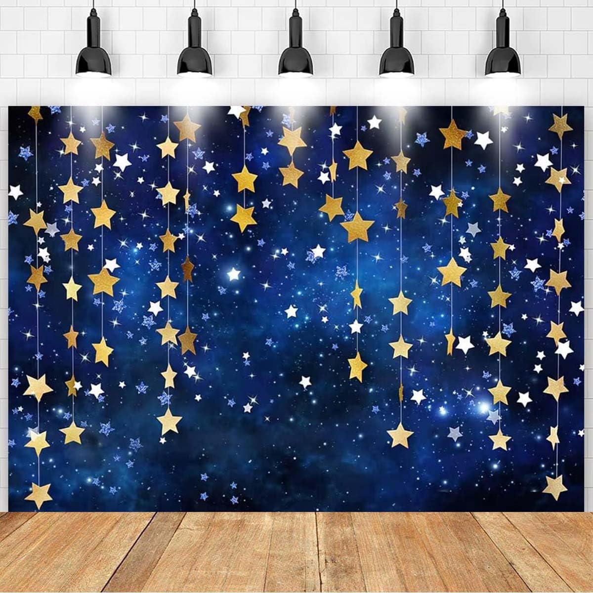 Amazon.com : Twinkle Twinkle Littler Star Backdrops Navy Blue Galaxy ...