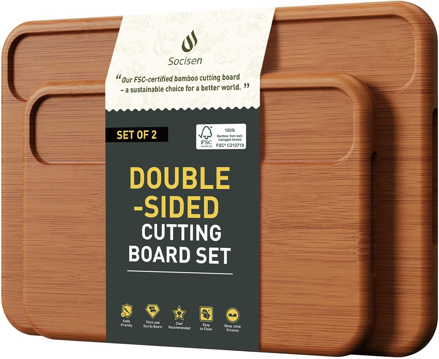 Amazon.com: 2 Packs Wood Cutting Board, Carbonized Bamboo Cutting ...