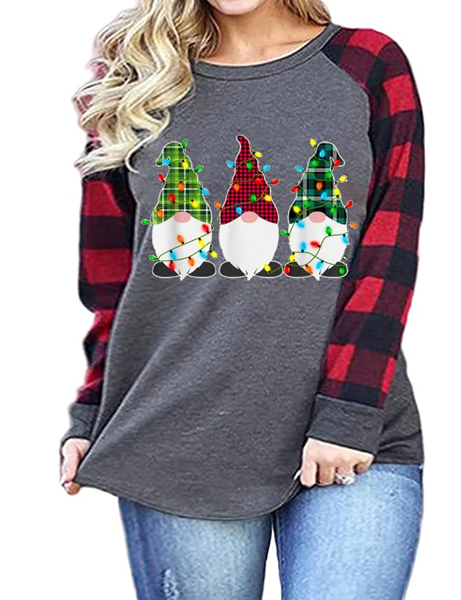 SECETKET Gnome Christmas Shirts for Women Plus Size Christmas Shirt ...
