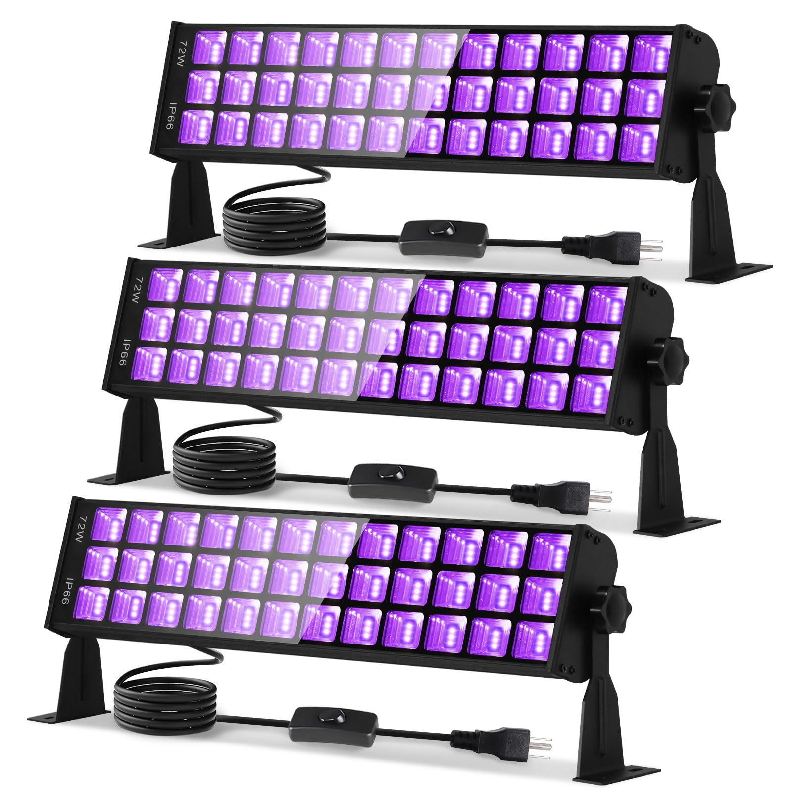 72W Black Light Bar IP66 Waterproof, LED Blacklight with Plug+Switch+ ...