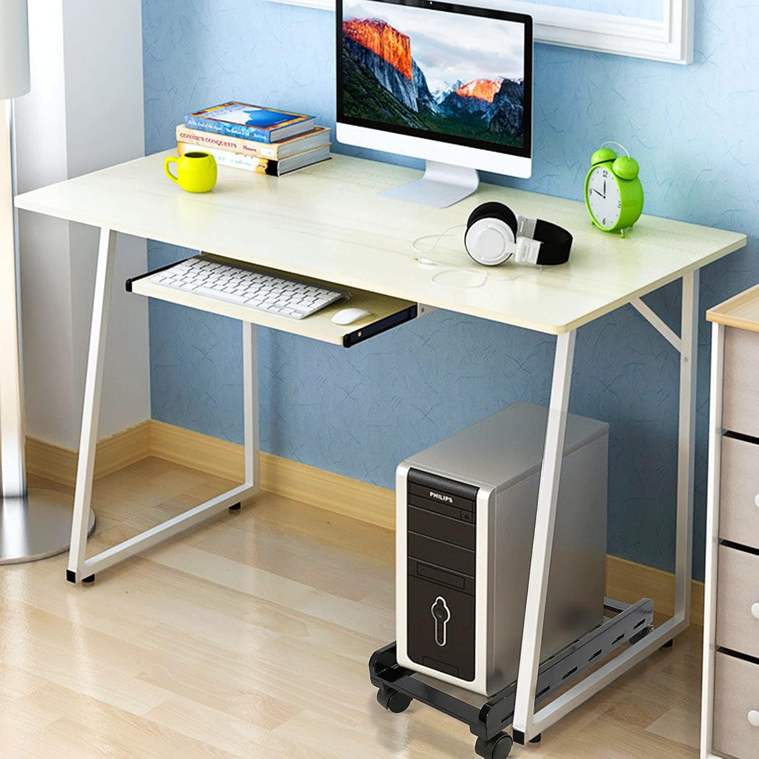 Whchiy Mobile CPU Stand Wooden Desktop Computer Floor Stand with ...